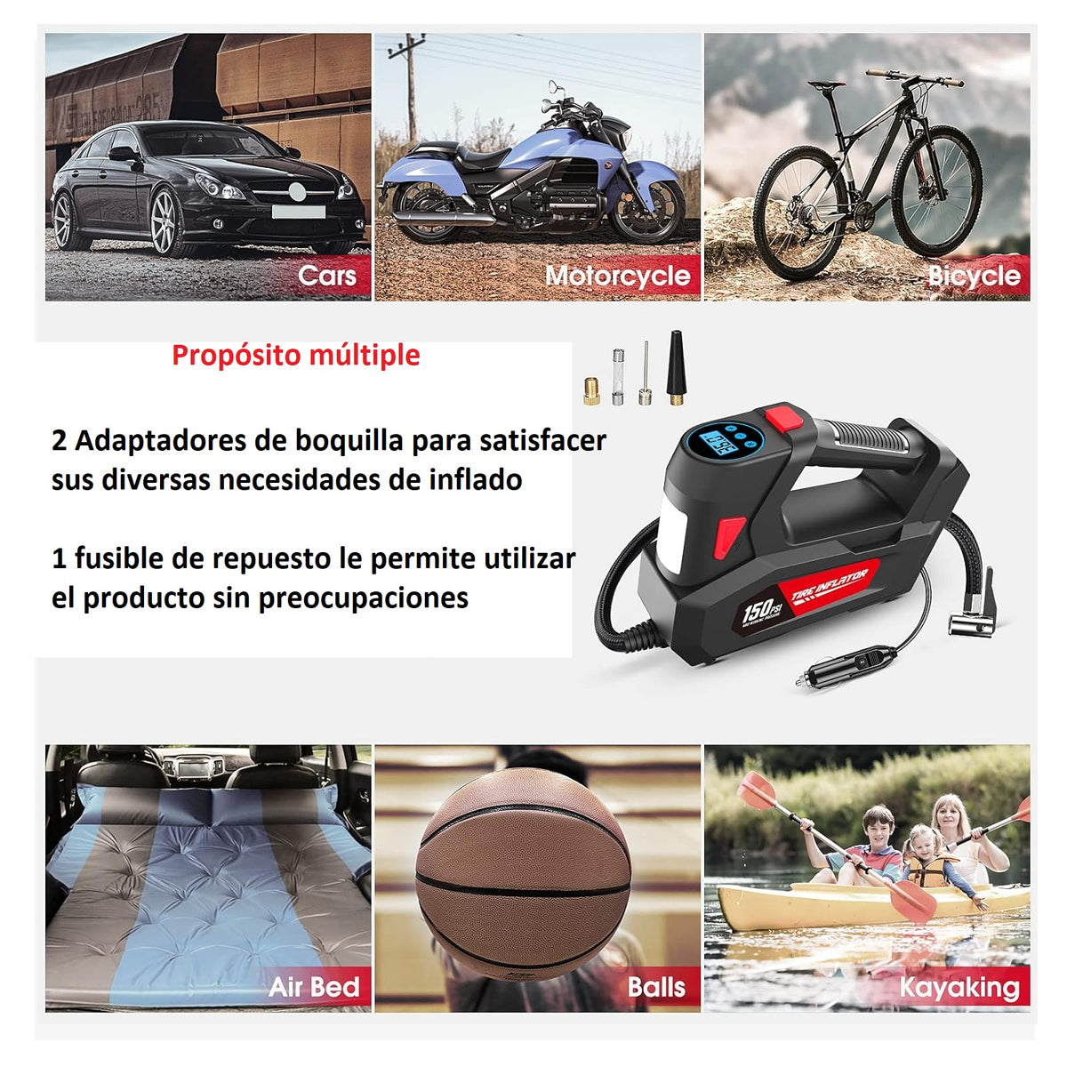 Compresor Inflador Aire 150 Psi Luz Led Pantalla C2814-1 – Etechy Sas